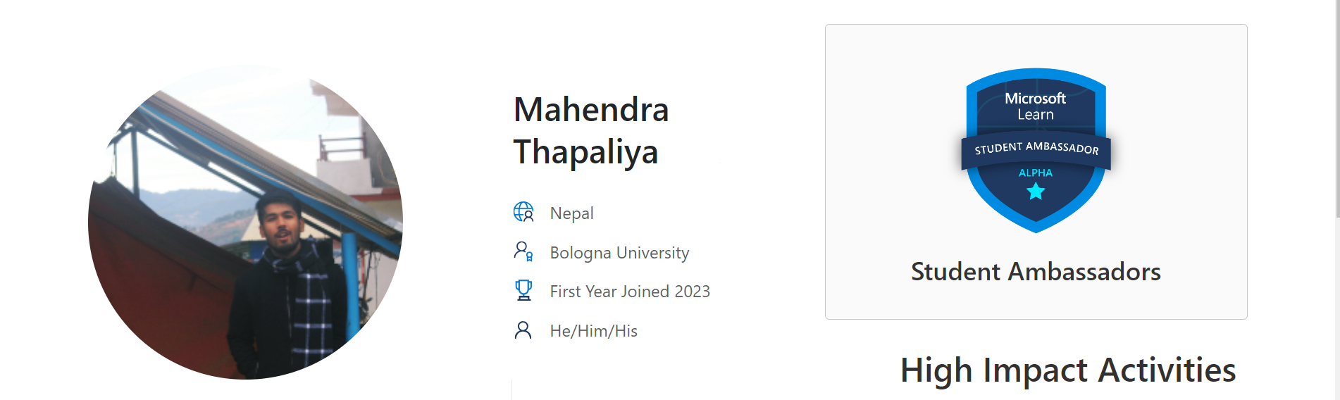 Microsoft Learn Student Ambassador (MLSA) program - Mahendra Thapaliya